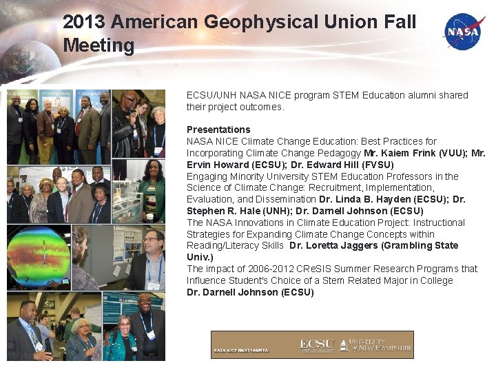 2013 American Geophysical Union Fall Meeting ECSUUNH NASA