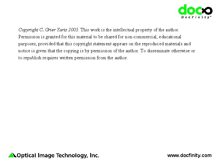 Copyright C Grier Yartz 2005 This work is