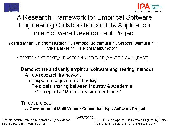 Software Engineering Center Informationtechnology Promotion Agency Japan A