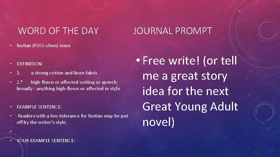 WORD OF THE DAY JOURNAL PROMPT fustian FUSSchun