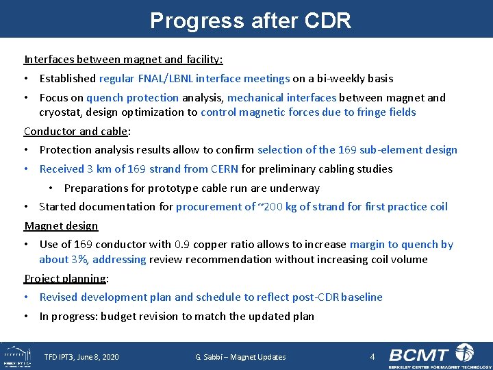 TFD Magnet Updates G Sabbi LBNL Integrated Project