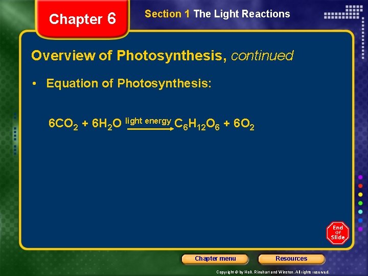Chapter 6 Photosynthesis Table of Contents Section 1