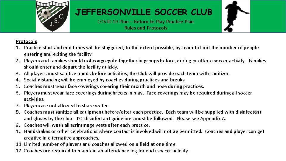 JEFFERSONVILLE SOCCER CLUB COVID 19 Return to Play