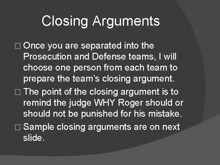 Court Proceedings Explanation Directions and Rubric for THANK