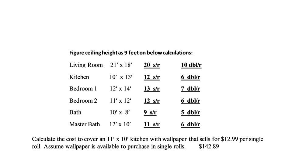 Wall Covering Calculations 124 1 Review assessment code