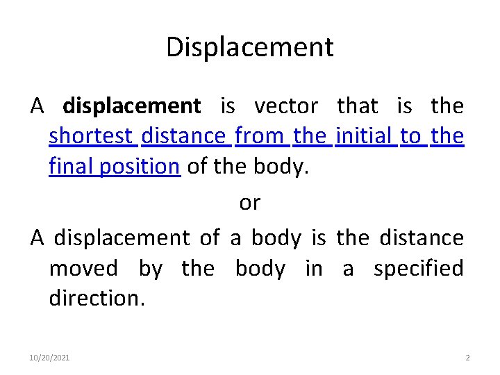 Session 5 Measurement of Displacement temperature time Displacement