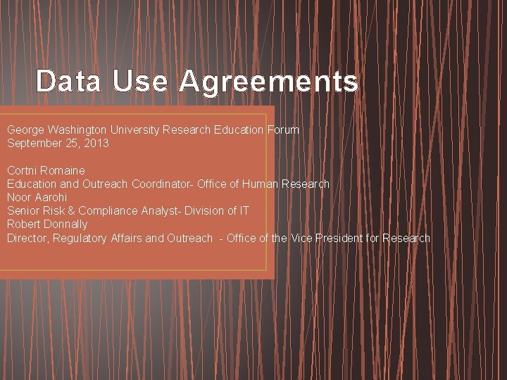 Data Use Agreements George Washington University Research Education