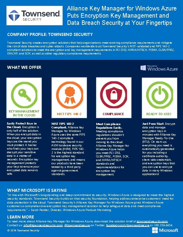 Alliance Key Manager for Windows Azure Puts Encryption