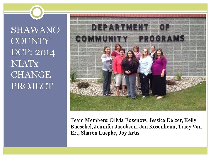 SHAWANO COUNTY DCP 2014 NIATx CHANGE PROJECT Team