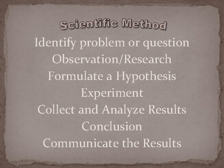 EQ What is the Scientific Method Identify problem