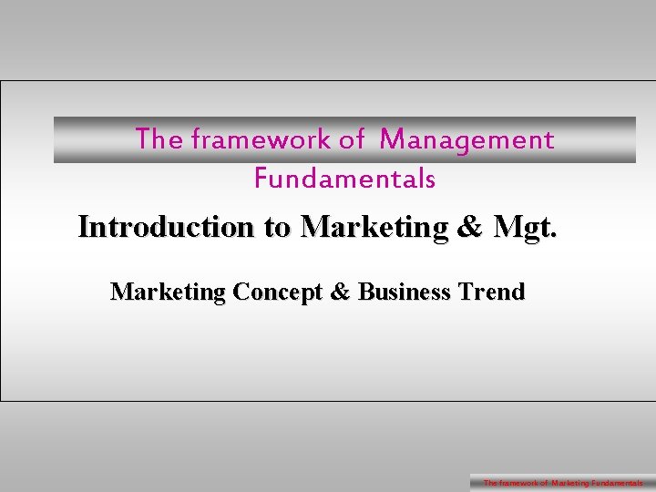 The framework of Management Fundamentals Introduction to Marketing