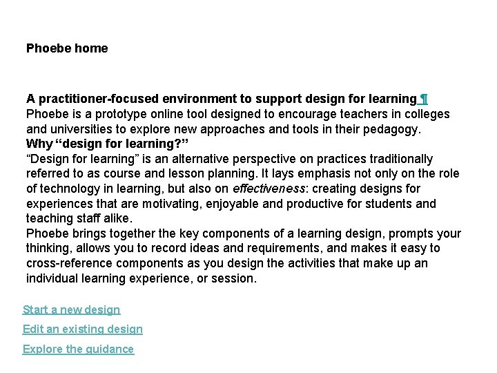 Phoebe home A practitionerfocused environment to support design