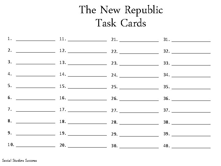 The New Republic Task Cards Social Studies Success