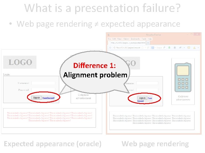 Root Cause Analysis for HTML Presentation Failures using