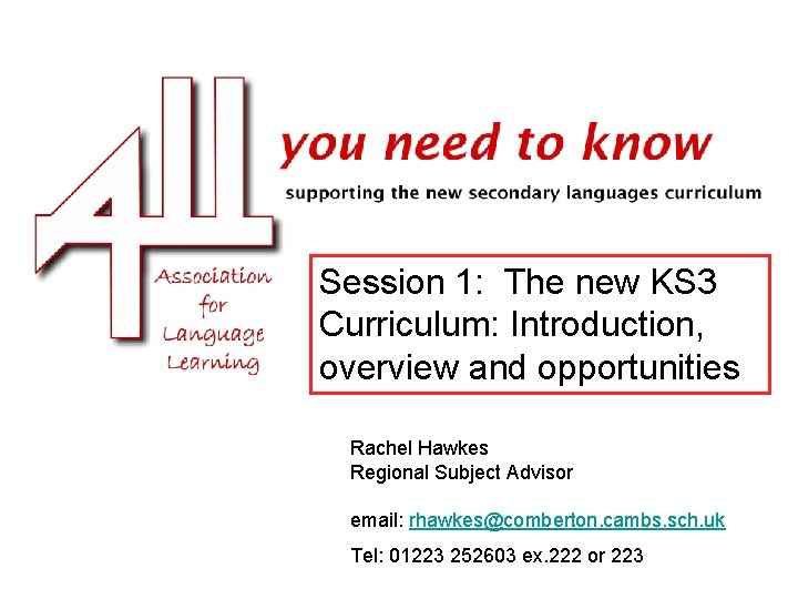 Session 1 The new KS 3 Curriculum Introduction