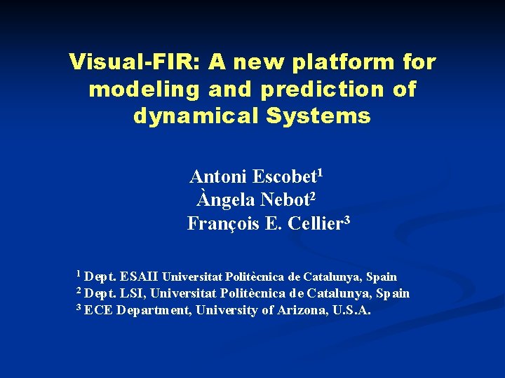 VisualFIR A new platform for modeling and prediction