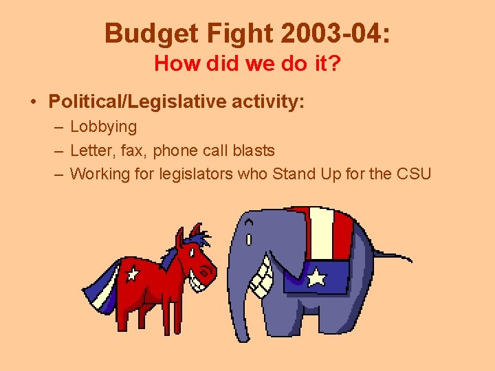 Goals of Meeting Review the budget fights how