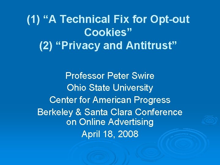 1 A Technical Fix for Optout Cookies 2