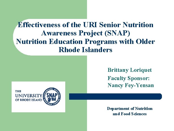 Effectiveness of the URI Senior Nutrition Awareness Project