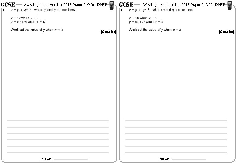 Substitution With a Calculator Higher GCSE Questions AQA
