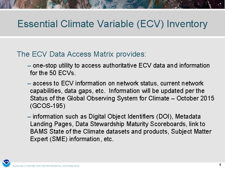 Essential Climate Variable ECV Inventory Christina J Liefde