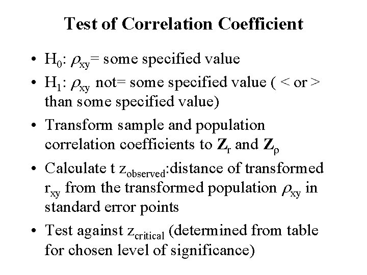 Topics Significance Testing of Correlation Coefficients Inference about