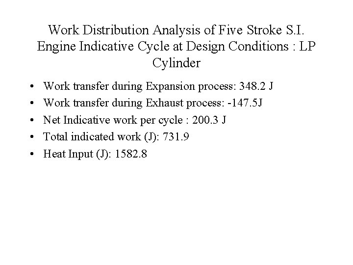 Work Distribution Analysis of I C Engine Cycles