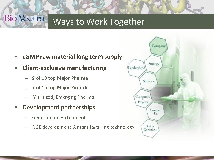 A Unique Manufacturing Development Partner Capabilities Update 2012