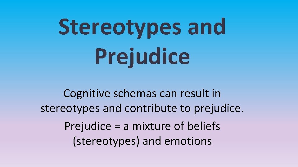 SOCIAL PSYCHOLOGY Stereotypes and Prejudice Cognitive schemas can