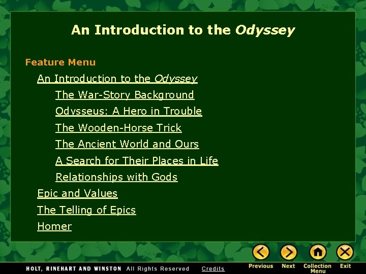 An Introduction to the Odyssey Feature Menu An