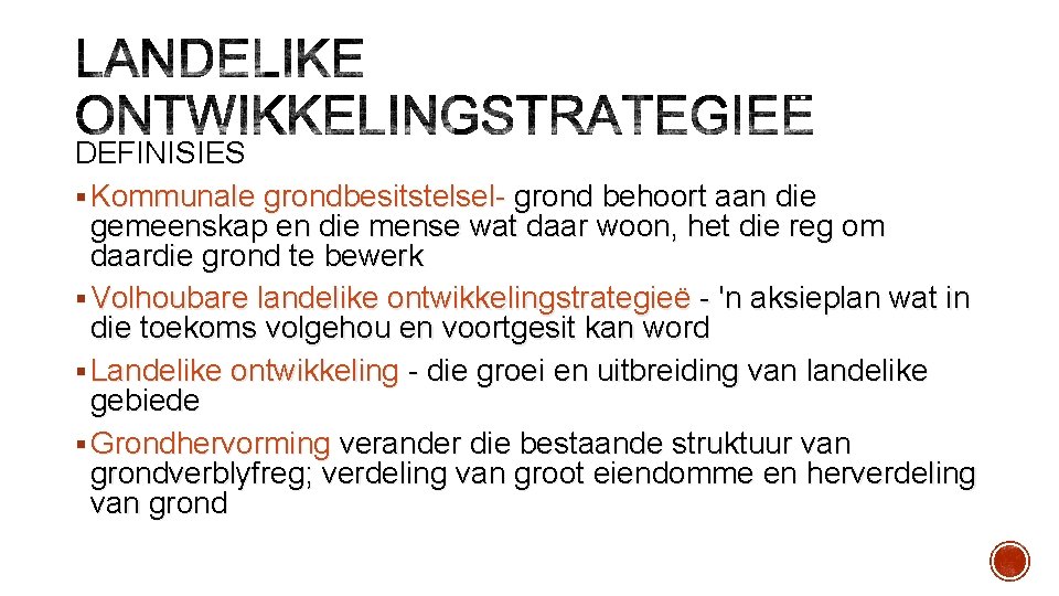 LANDELIKE NEDERSETTINGS Hoe standplaas en ligging die posisie