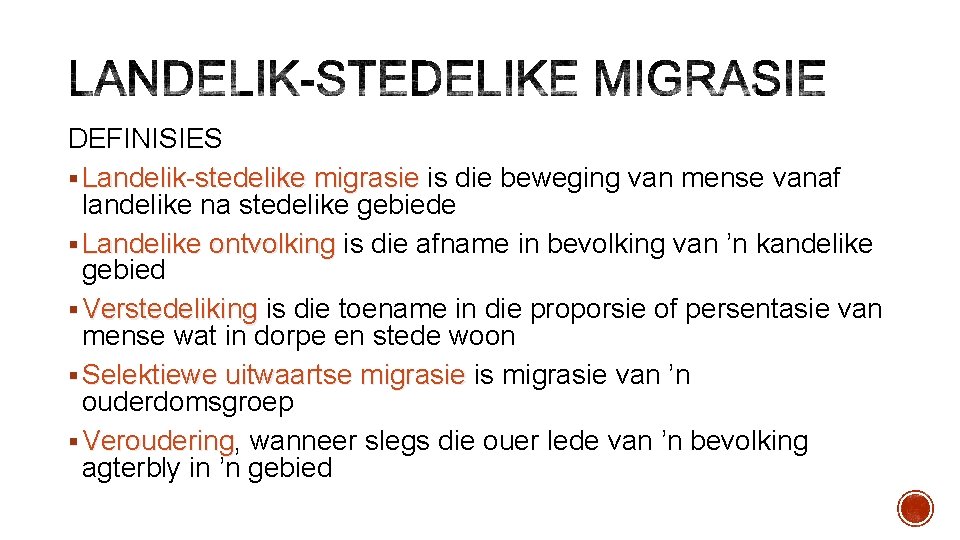 LANDELIKE NEDERSETTINGS Hoe standplaas en ligging die posisie