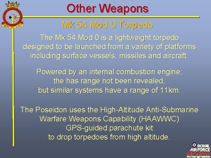 Military Aircraft Systems AntiSubmarine Weapons Lecture Seven Other