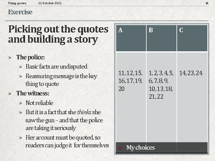 Reporting writing reporting 21 October 2021 Using quotes