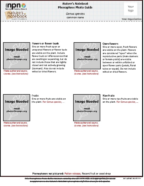 Natures Notebook Phenophase Photo Guide Genus species common