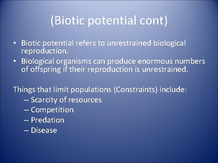 Chapter 6 Population Biology APES 2009 2010 Outline