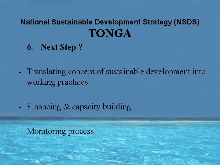 Workshop on National Sustainable Development Strategies NSDS New