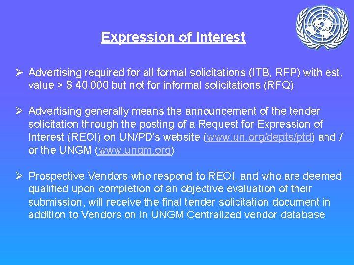 Tender Process of the United Nations Procurement Division