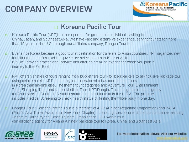 Dong Bu Tour Travel COMPANY PROFILE AGENDA Company