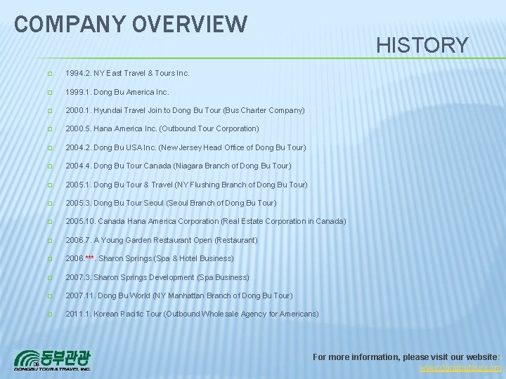 Dong Bu Tour Travel COMPANY PROFILE AGENDA Company