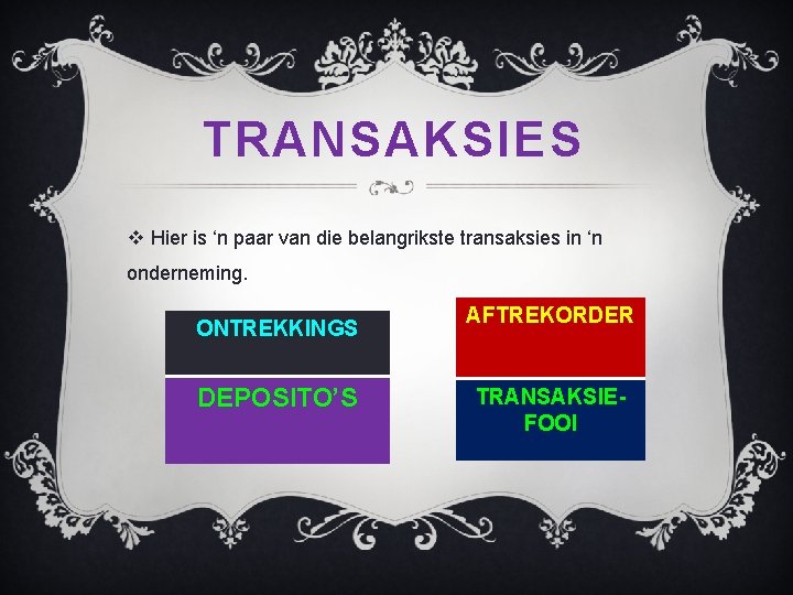 BANKREKENINGSTATE Eenheid 2 DIE VERSKILLENDE SOORTE BANKREKENINGS ...