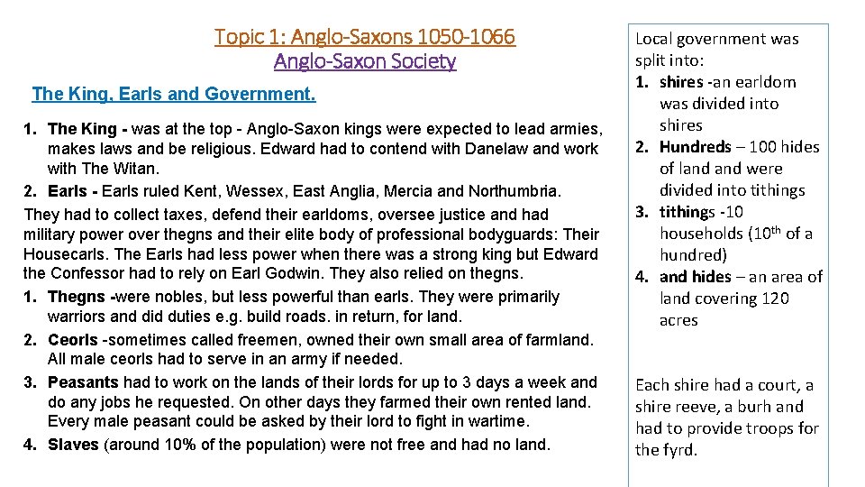 Paper 2 AngloSaxon and Norman England c 1060