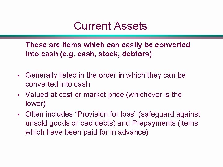 Terms on the Balance Sheet Definitions and Issues