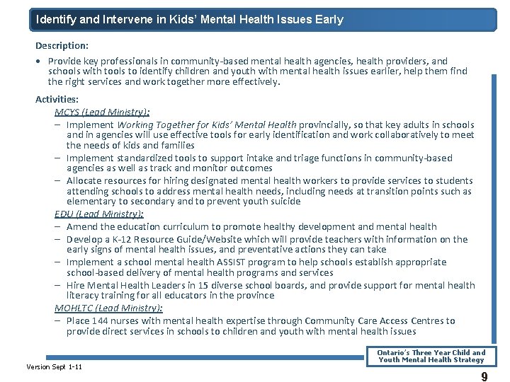 Ontarios Three Year Child and Youth Mental Health