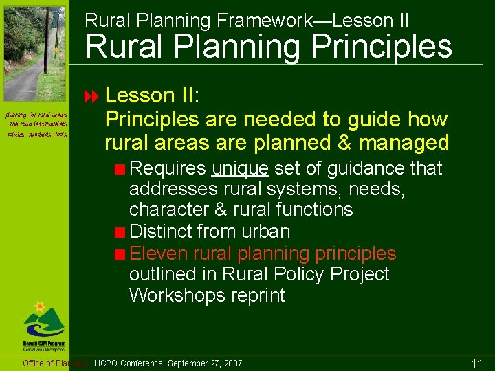 PLANNING FOR RURAL AREAS The Road Less Mary
