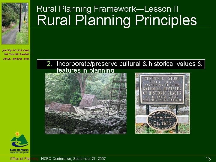 PLANNING FOR RURAL AREAS The Road Less Mary