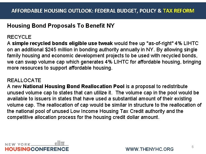 AFFORDABLE HOUSING OUTLOOK FEDERAL BUDGET POLICY TAX REFORM