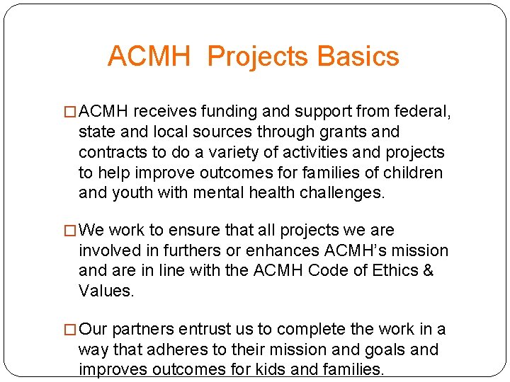 ACMH Basics Review Refresh Renew ACMH Fall 2015