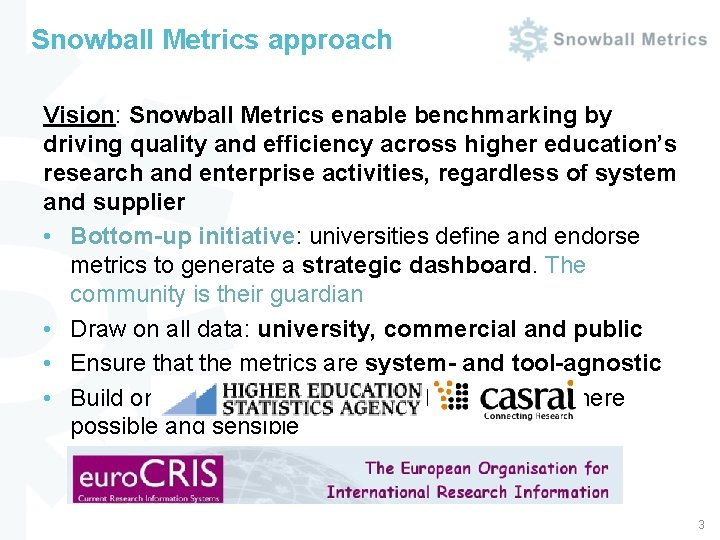 Snowball Metrics providing a robust methodology to inform