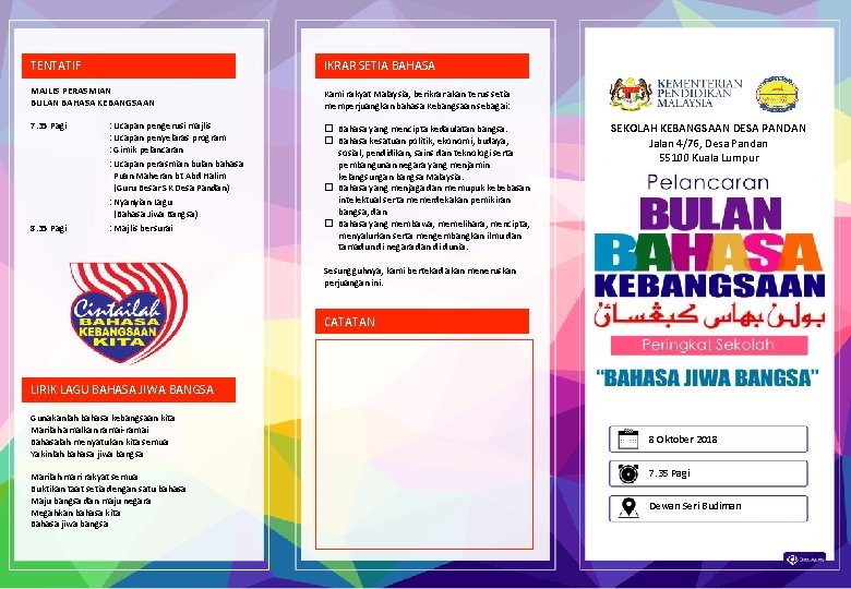 TENTATIF IKRAR SETIA BAHASA MAJLIS PERASMIAN BULAN BAHASA